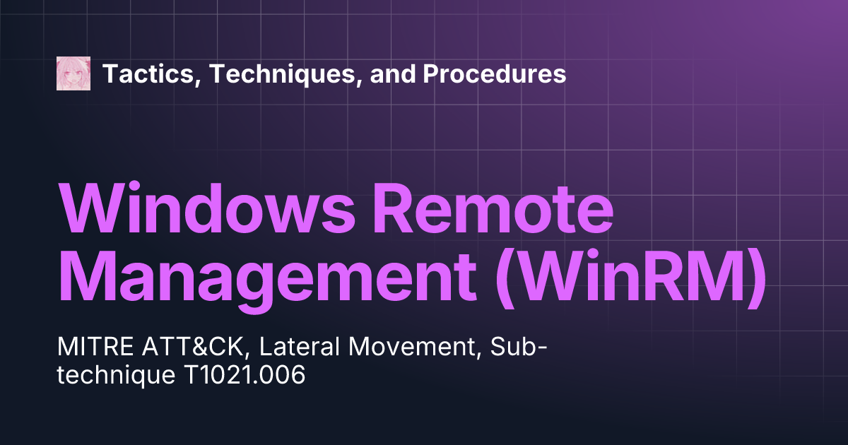 Windows Remote Management (WinRM) | Tactics, Techniques, and Procedures